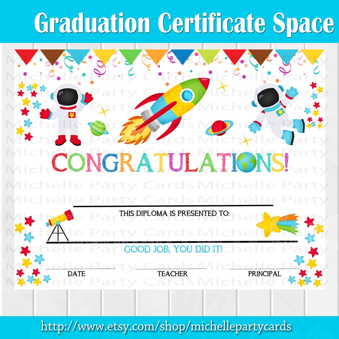 Graduation Certificate Space, INSTANT DOWNLOAD, Certificate Kid ...