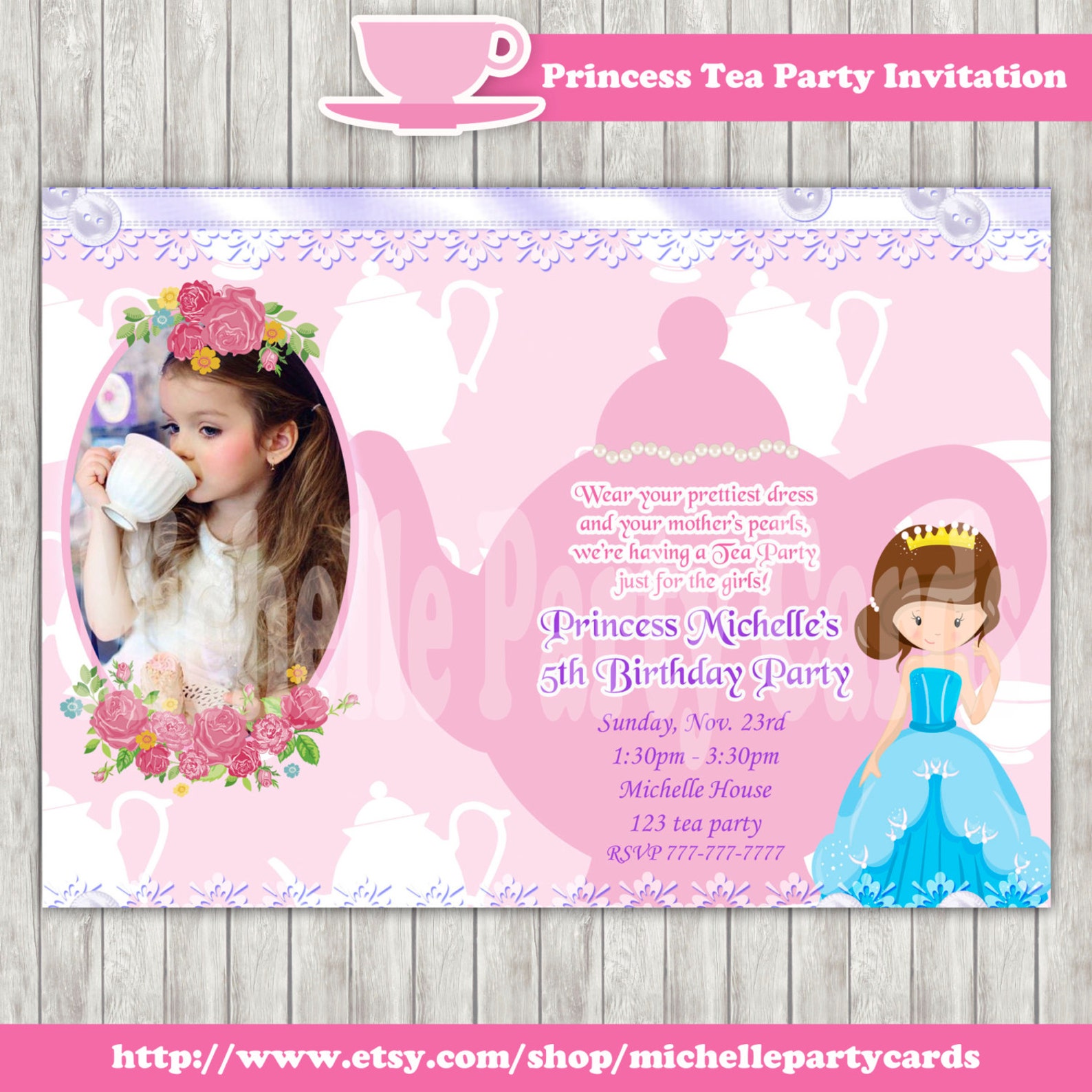 Princess Tea Party Invitation Photo Princess Costume Invite - Etsy