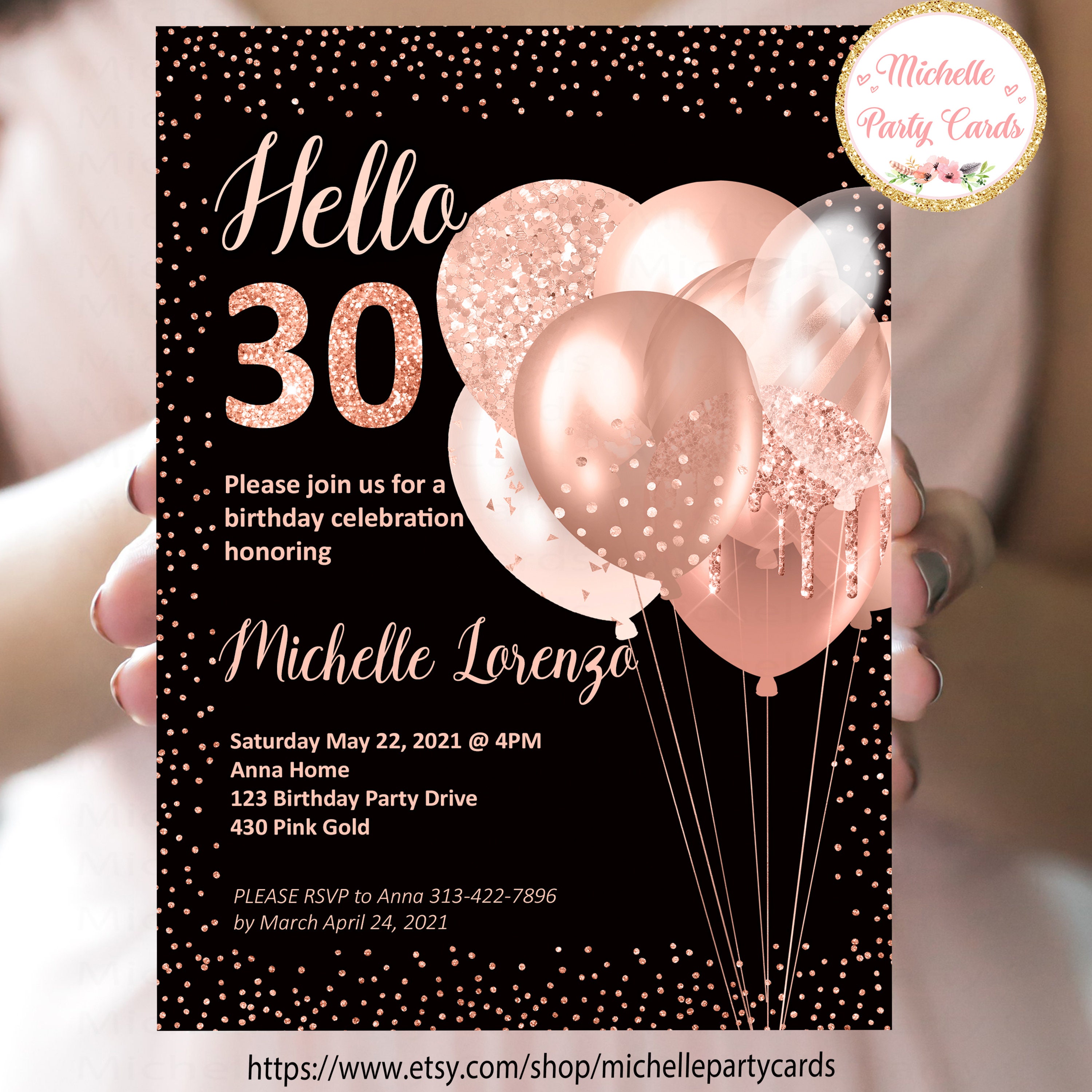 30th Birthday Invitation Rose Gold 30th Birthday Thirtieth | Etsy