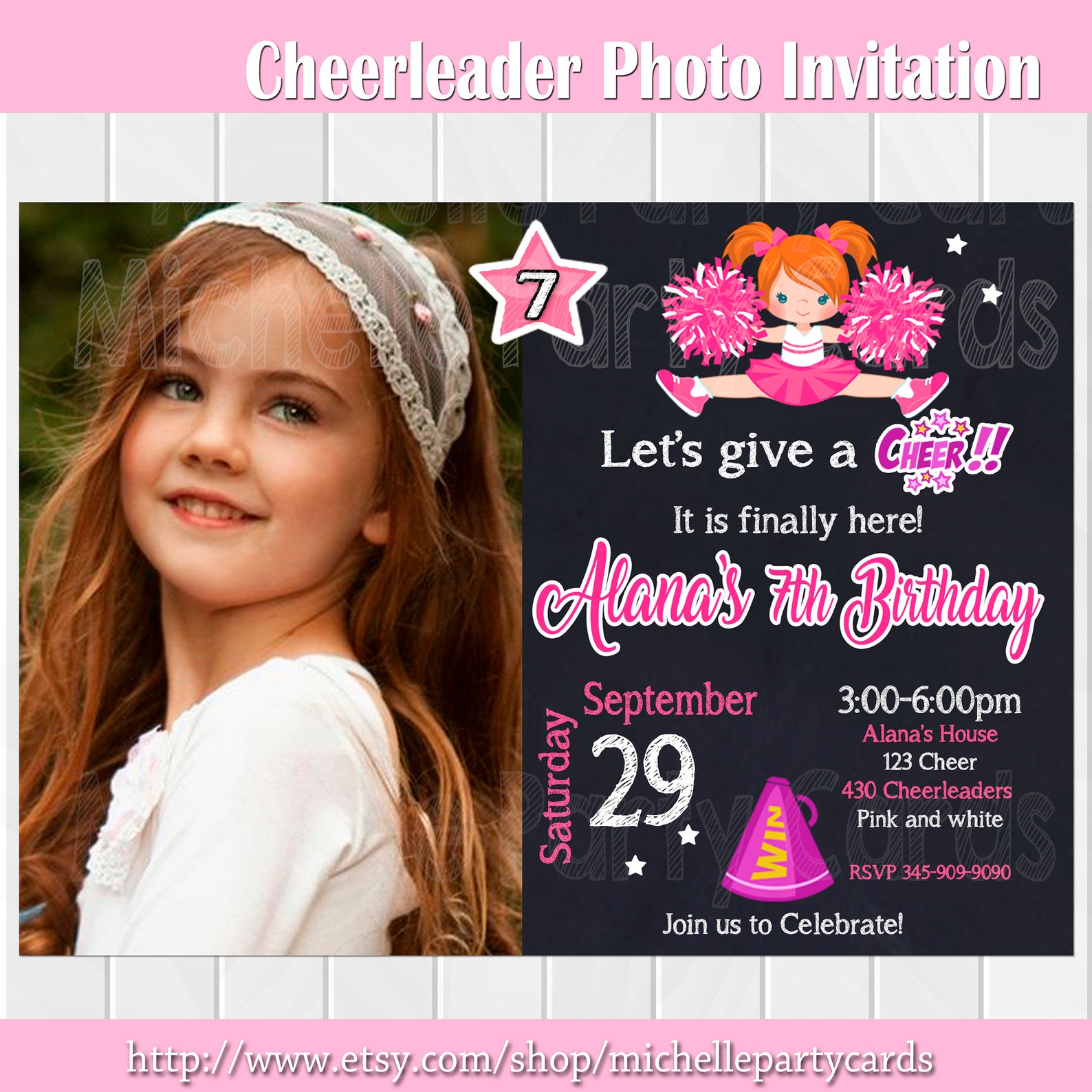 Cheerleader Photo Invitation Cheer Invitation Cheerleading | Etsy