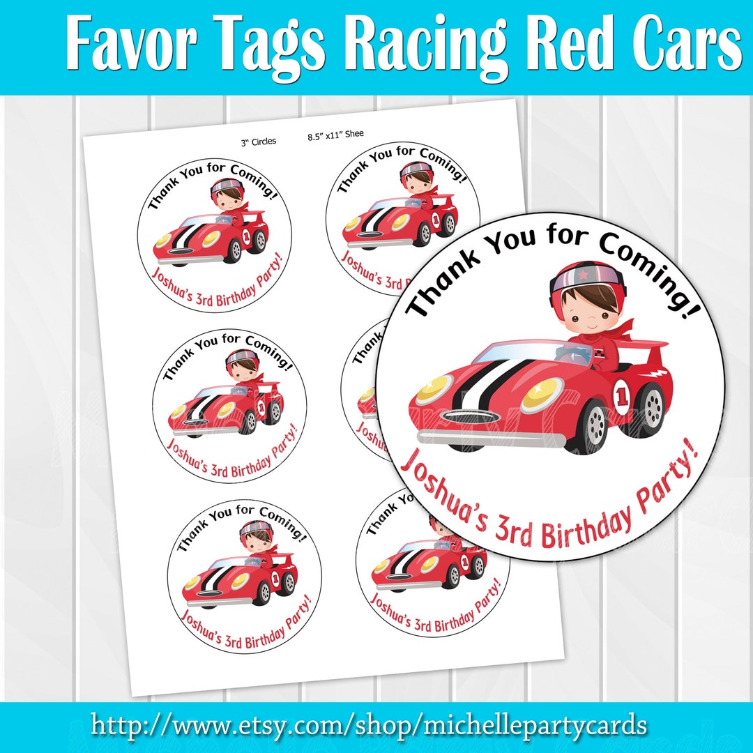 Favor Tags Racing Red Cars, Race Car Favor Tags, Racing Gift Tags ...