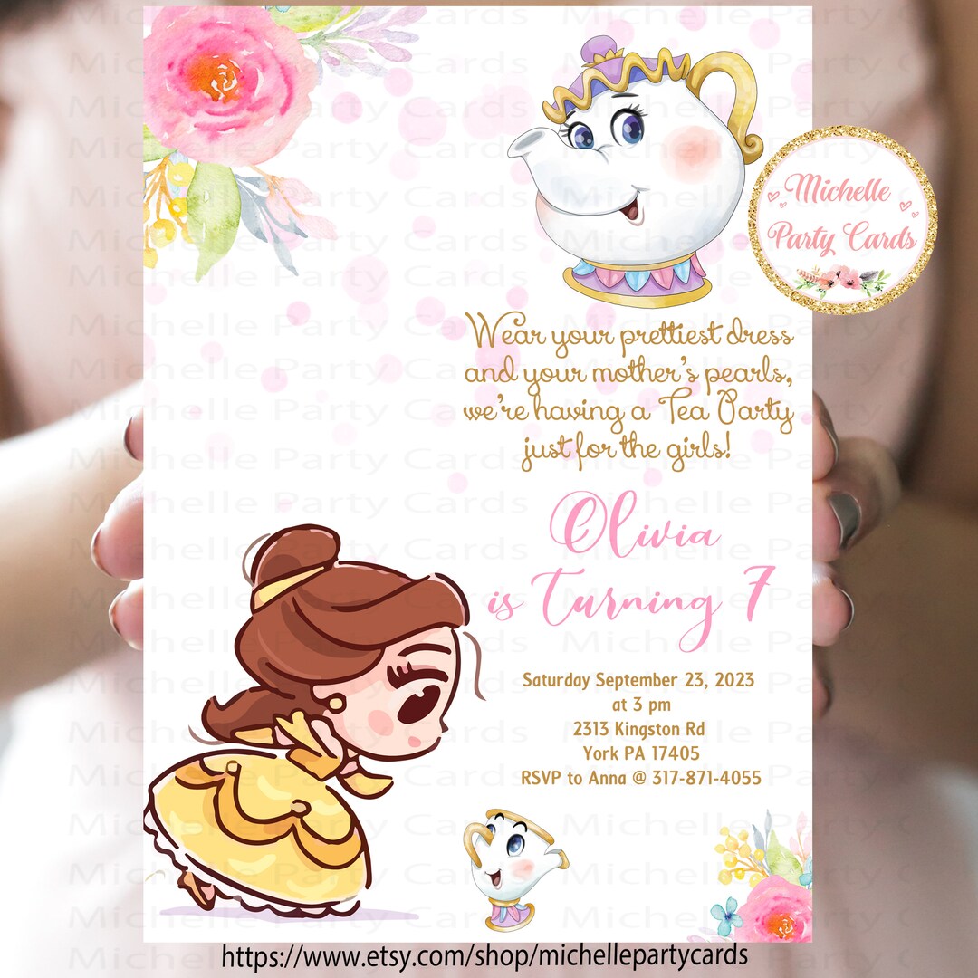 Princess Belle Tea Party, Princess Invitation, Belle Invitation, Belle ...