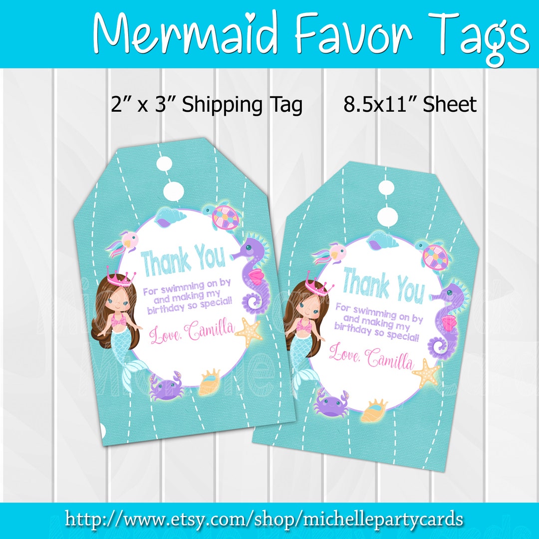 Mermaid Favor Tags, Mermaid Gift Tags, Mermaid Birthday Thank You Tag ...