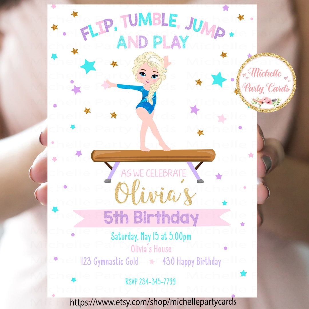 Gymnastic Princess, Elsa Invitation, Gymnastic Elsa, Gymnastic Party ...