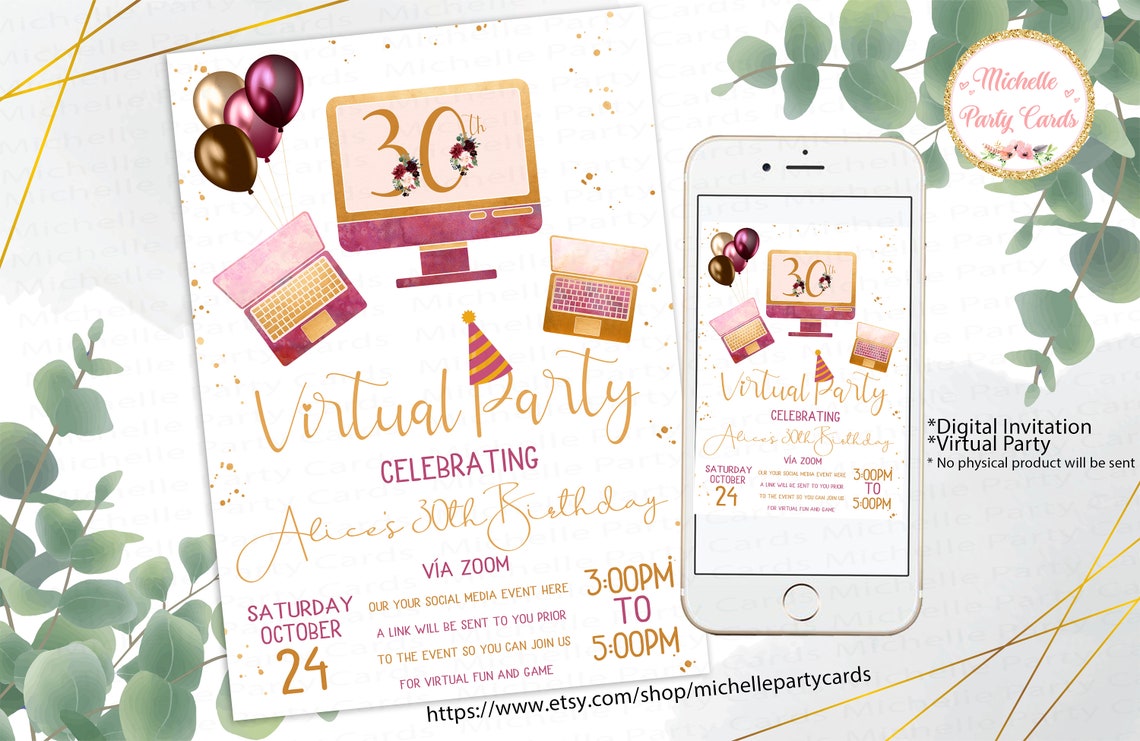 Virtual Party Invitation Virtual Birthday Party Invitation - Etsy