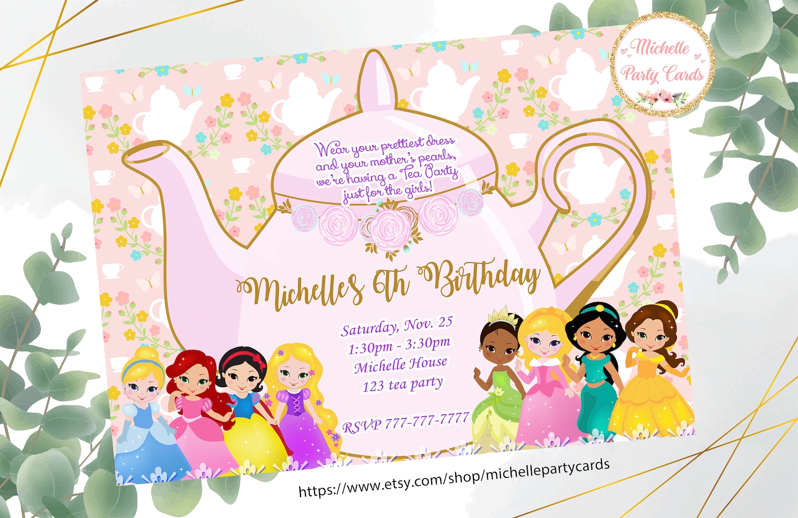 Princess Tea Party Invitation Princess Birthday Princess | Etsy