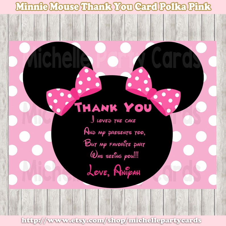 Minnie Mouse Thank You Card Polka Pinkpink and Gold Pink - Etsy