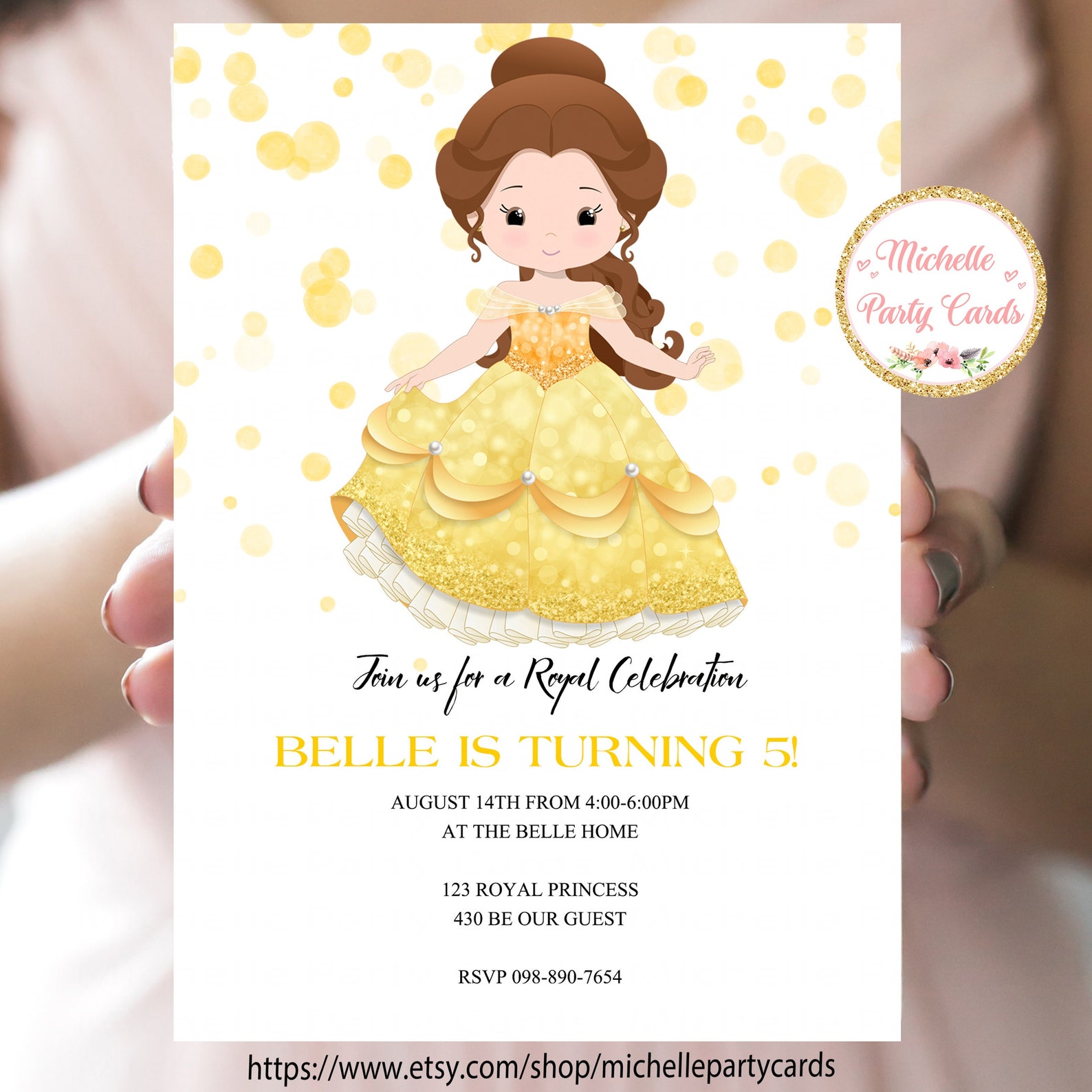 Princess Belle Invitation Princess Birthday Princess | Etsy