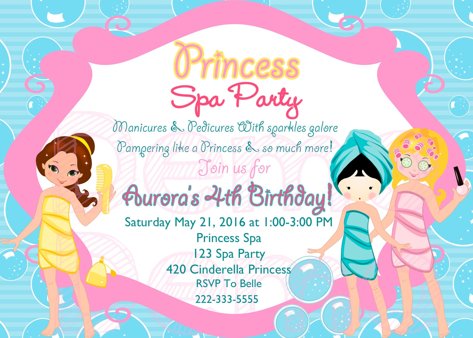 Princess Spa Party Invitation-spa Party Girl-spa Princess - Etsy