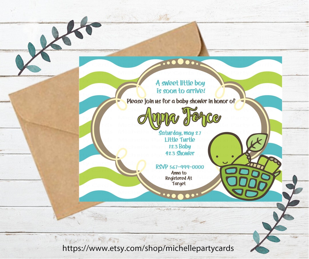 Little Turtle Baby Shower Invitation, Baby Shower Invite, Turtle Party ...