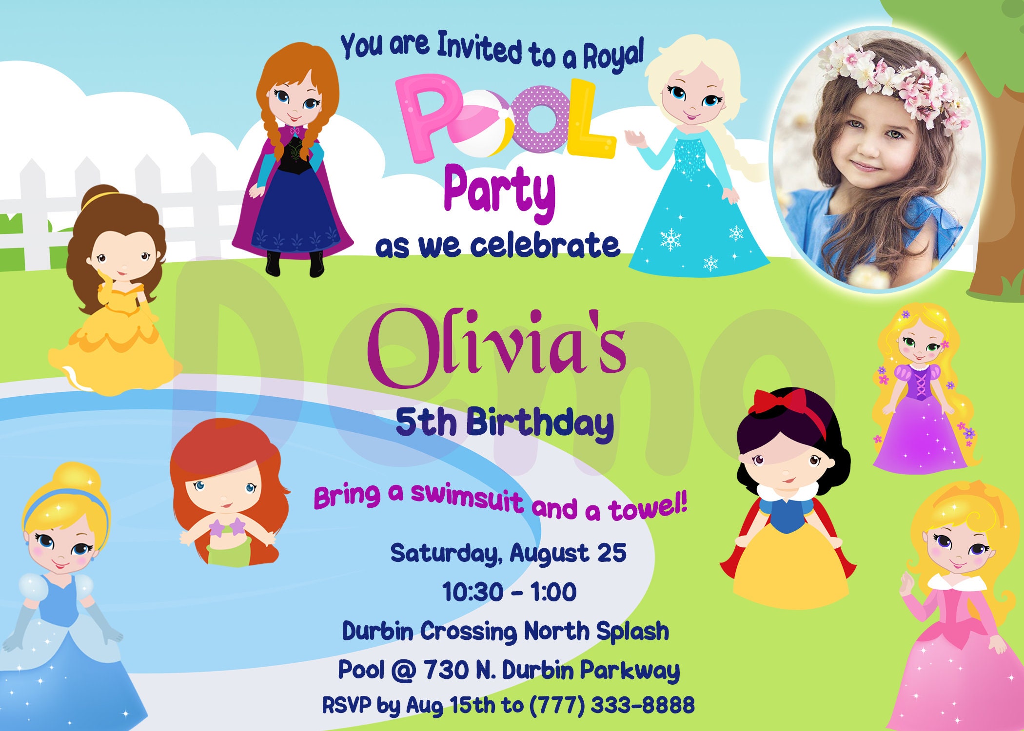 Princess Pool Party Invitation-Splash boys and princess-pool | Etsy
