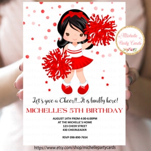 Cheer Black Hair Invitation, Cheerleader Invitation, Cheer Invitation ...