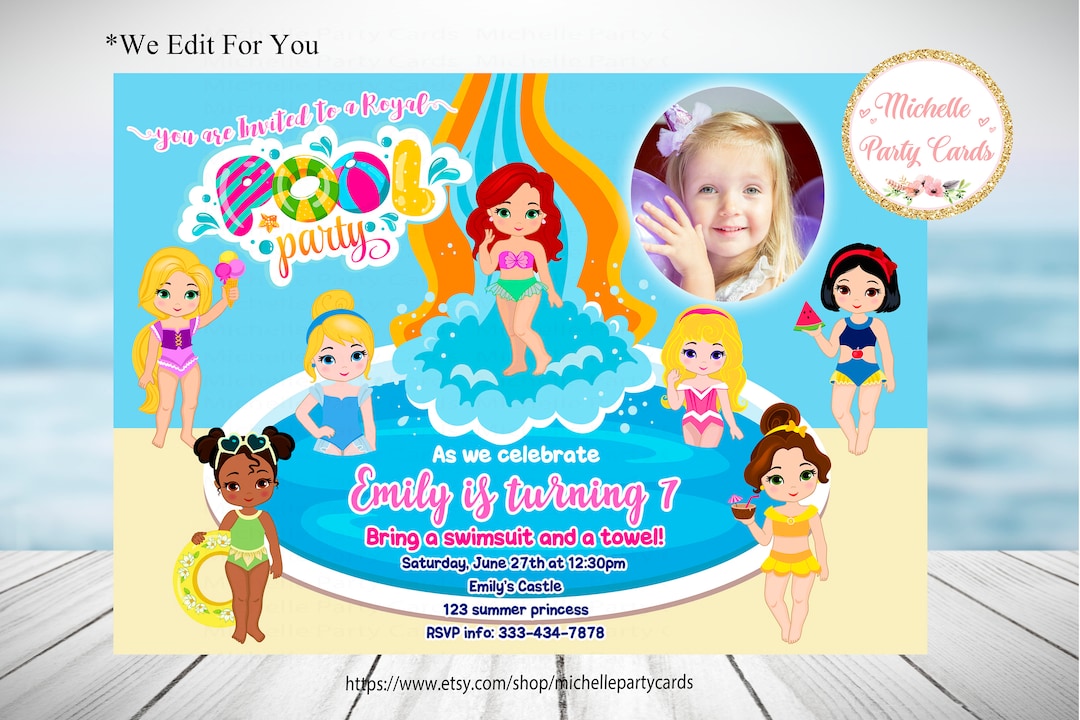 Princess Pool Party Invitation, Princess Birthday, Pool Party ...