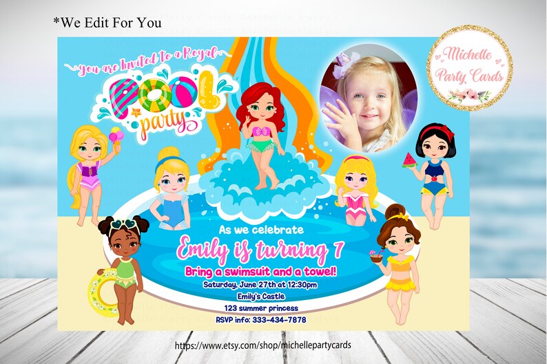 Princess Pool Party Invitation Princess Birthday Pool Party | Etsy