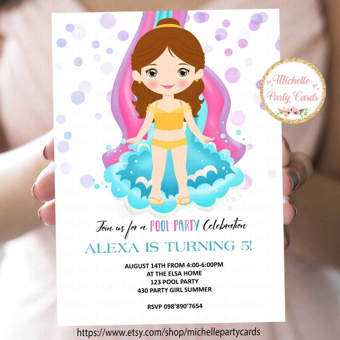 Princess Belle Pool Party Invitation Summer Invitation Pool - Etsy