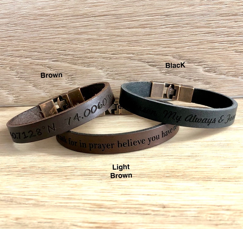 Personalized Leather Bracelet for Men, Engraved Copper Clasp, Custom ...