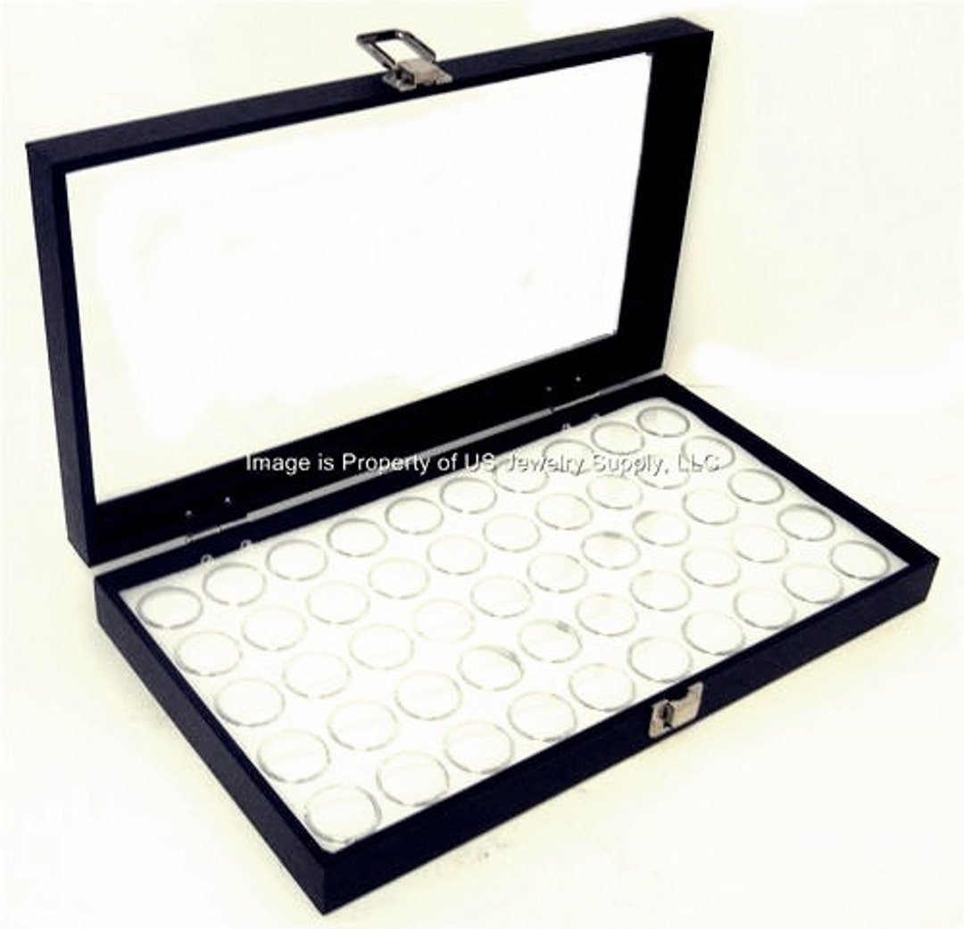 Key Lock Locking Glass Top Lid White 50 Jar Box Case Display Gems Body ...