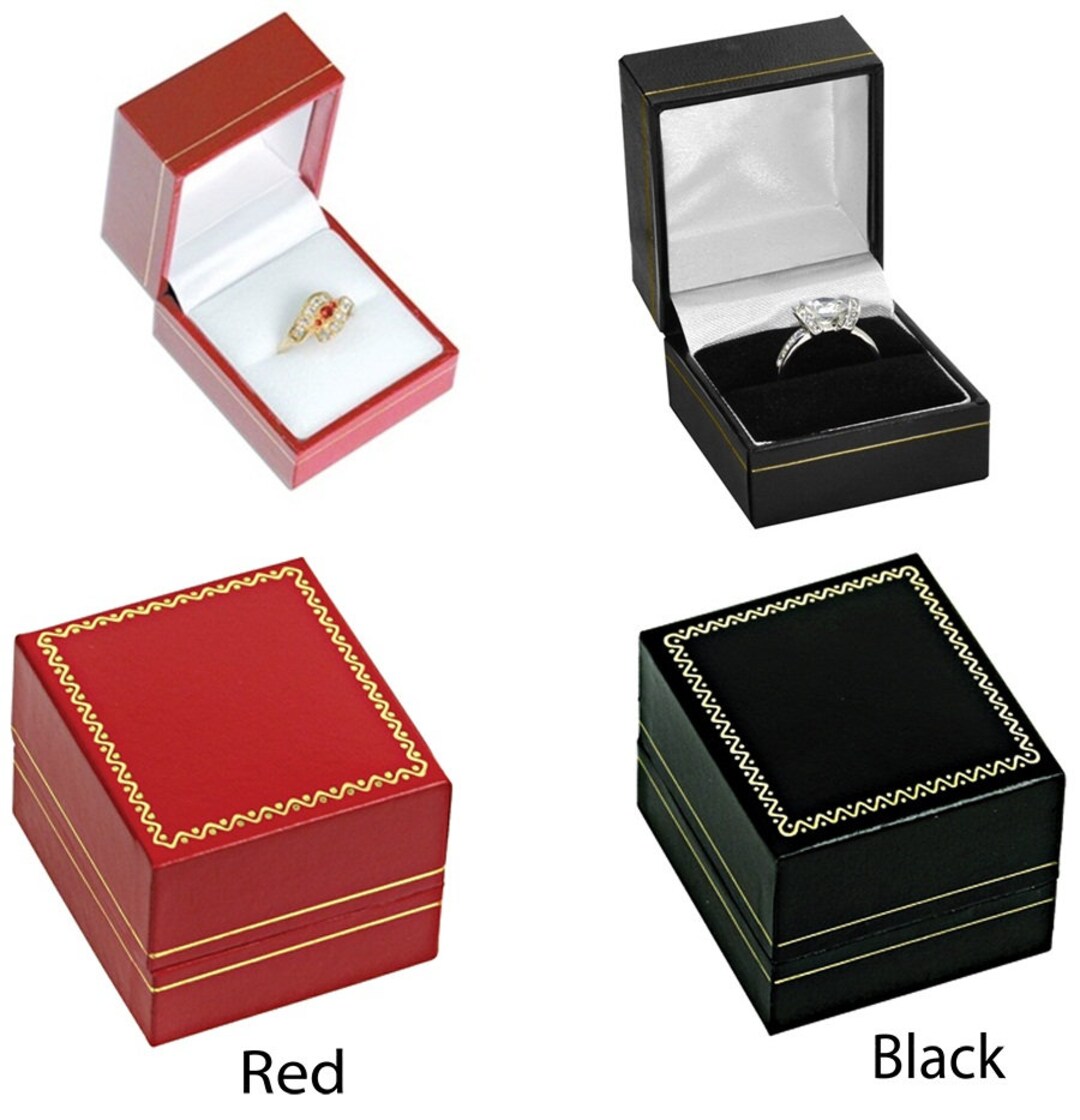 Ring Gift Boxes Black and Red Gold Trim Leatherette Ring Gift Boxes ...