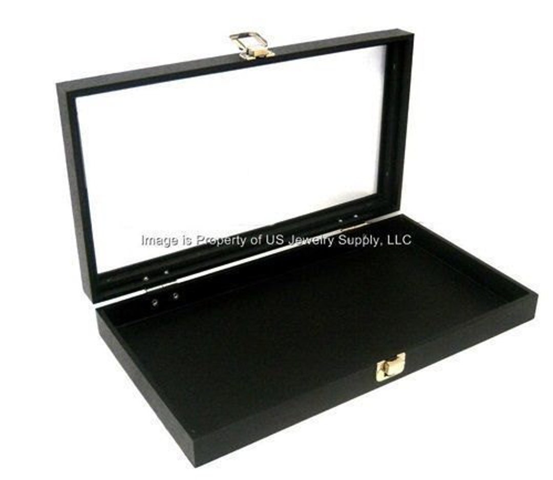 1 Key Locking Black Glass Lid Top Utility Display Storage Sales Box ...