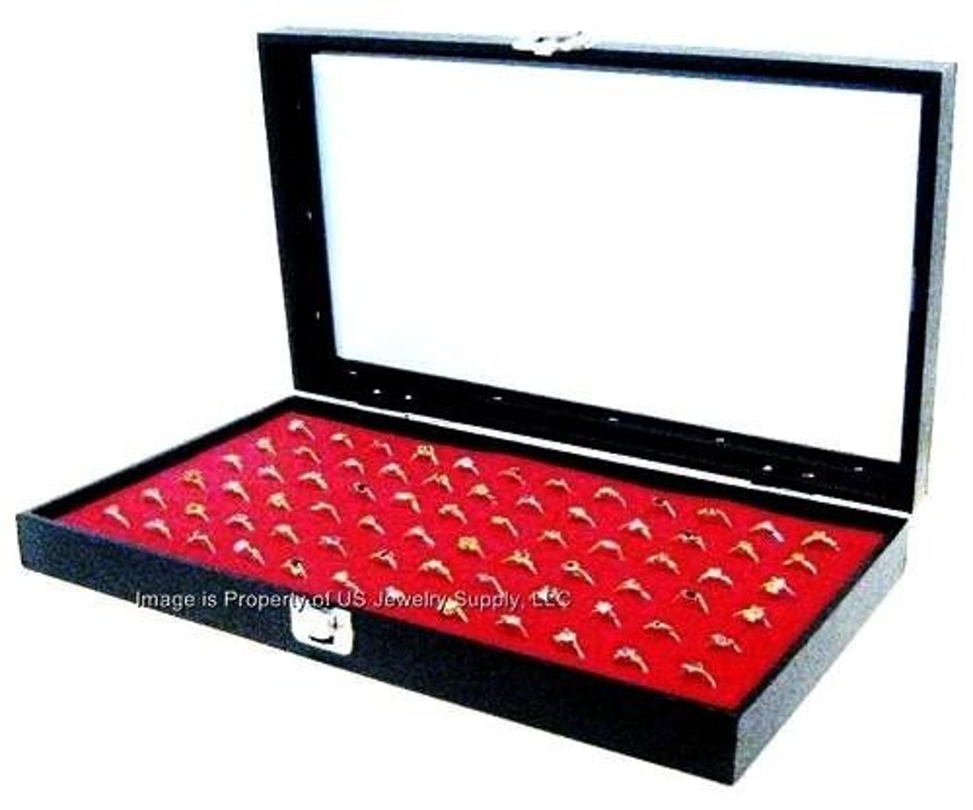 Key Lock Locking Glass Top 72 Ring Red Jewelry Sales, Display Box ...