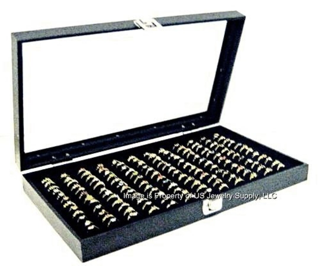 Key Lock Locking Glass Top 144 Ring Black Jewelry Sales, Display Box ...