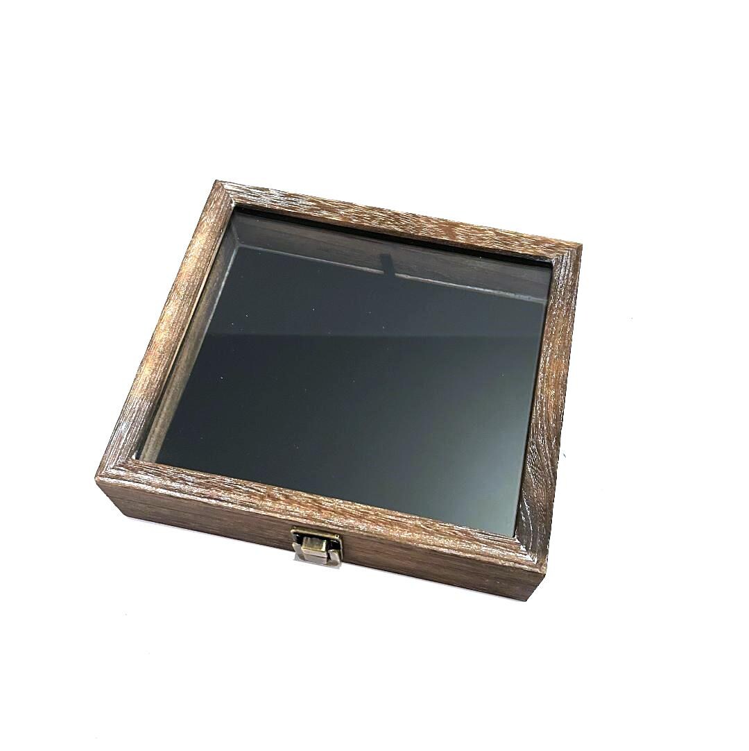 Clearance Weathered Look Stained Wood Glass Top Lid Black Pad Display ...