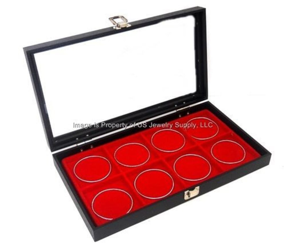Key Lock Locking Glass Top Lid 8 Space Storage Display Box Case Bangle ...