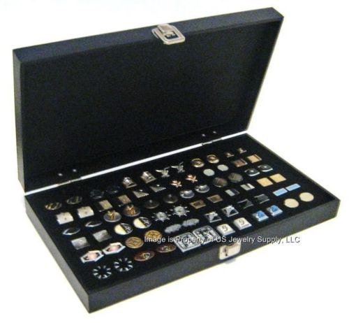 Key Lock Locking Solid Top Lid Black 36 Cufflinkd Display Portable ...