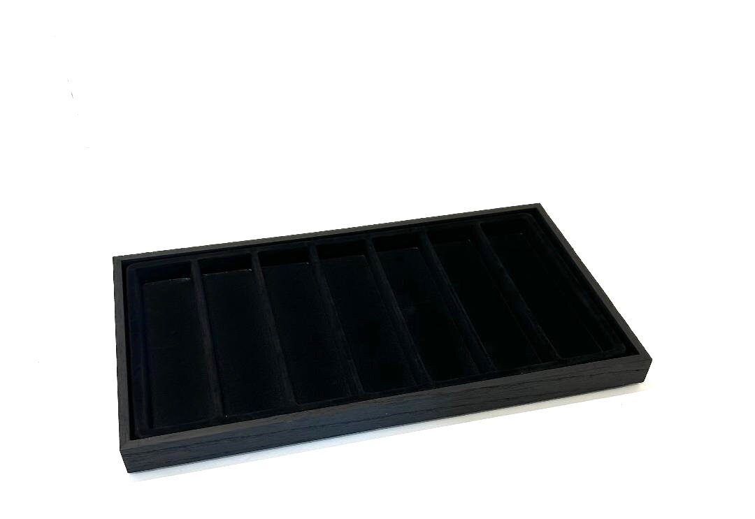 7 Slot Pocket Knife Jewelry or Pens Tray Black Stained Wood Stackable ...