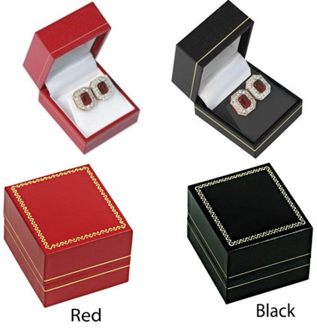 Earring Gift Boxes Black and Red Gold Trim Leatherette Ring Gift Boxes ...