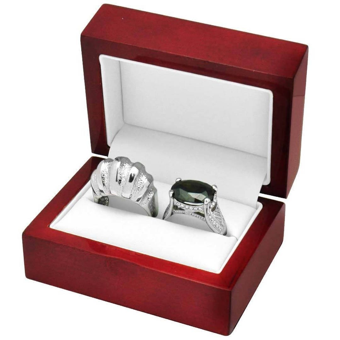 Cherry Wood Dual Double Engagement Wedding Ring Jewelry Display Gift ...