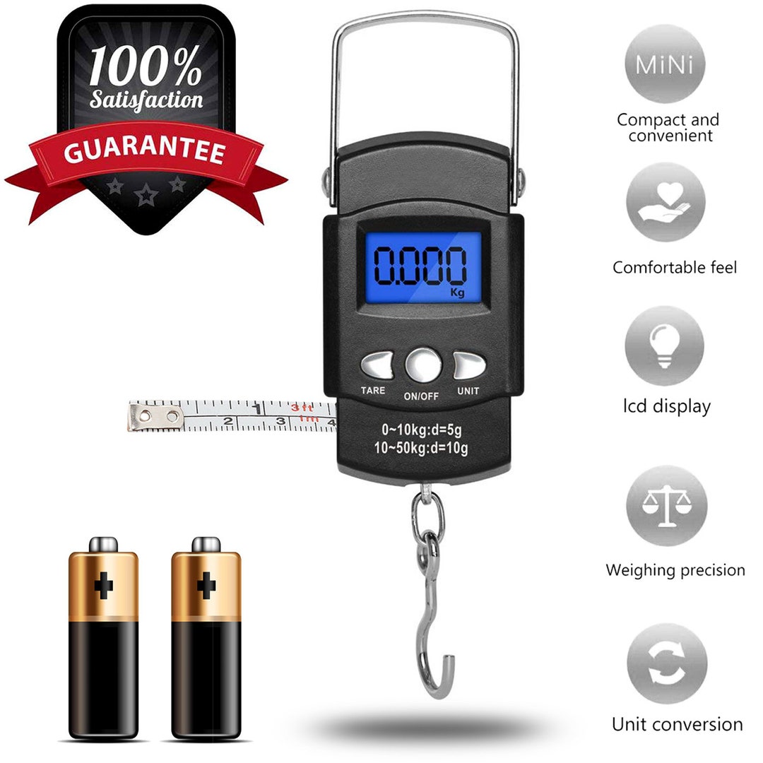 Digital Fish Scale Hanging Scale W/ Built-in Measuring Tape Backlit LCD ...