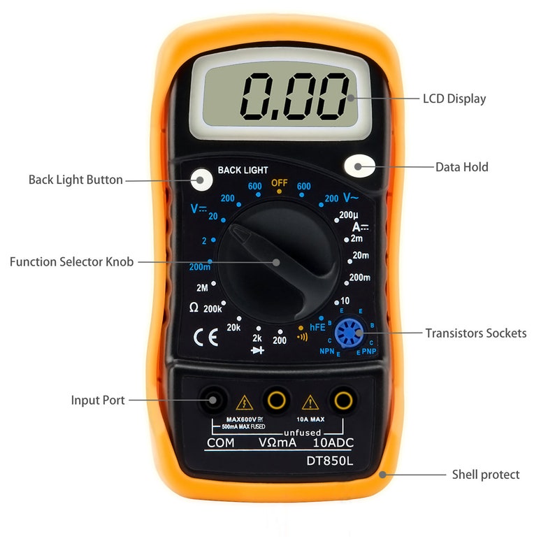 Digital Voltmeter Ammeter Ohmmeter Multimeter Volt AC DC Tester Meter ...