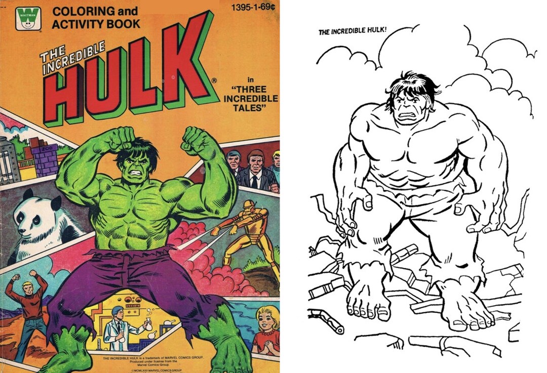 Hulk Vintage Coloring Book, Superheroes Printable Coloring Book, Marvel ...