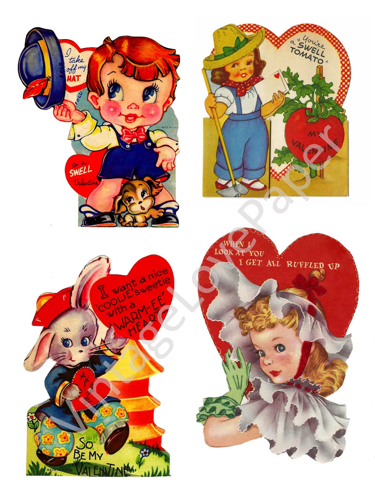 OFFER 110 Vintage Printable Valentine Treasure Cards, 30s-70s Vintage ...