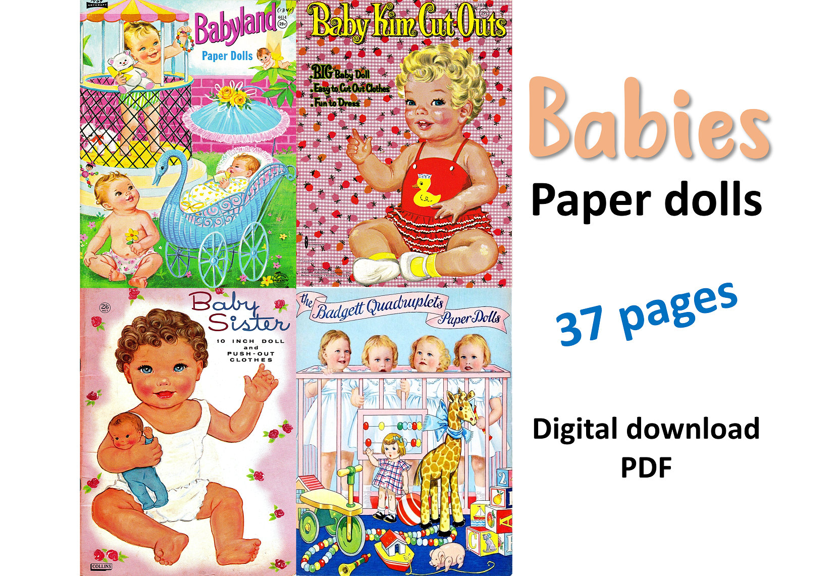 OFFER 4 Cute Babies Paper Dolls Books, Vintage, Instant Download, PDF ...
