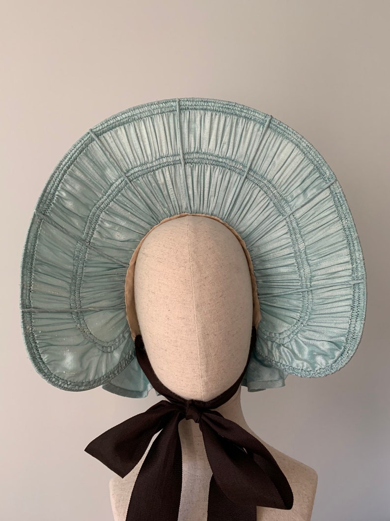1830s Drawn Bonnet Pale Aqua Blue Silk With Flower and Ribbon - Etsy