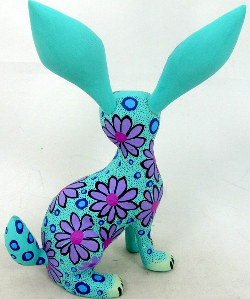 OAXACAN Wood Carving Rabbit With Flowers Handmade by Jose - Etsy