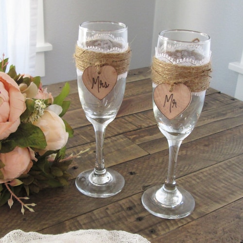 Wedding Toasting Glasses Rustic Toasting Flutes Wedding - Etsy