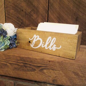 Wooden bills box rustic desk organizer mail or coupon | Etsy