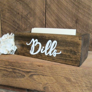 Wooden bills box rustic desk organizer mail or coupon | Etsy
