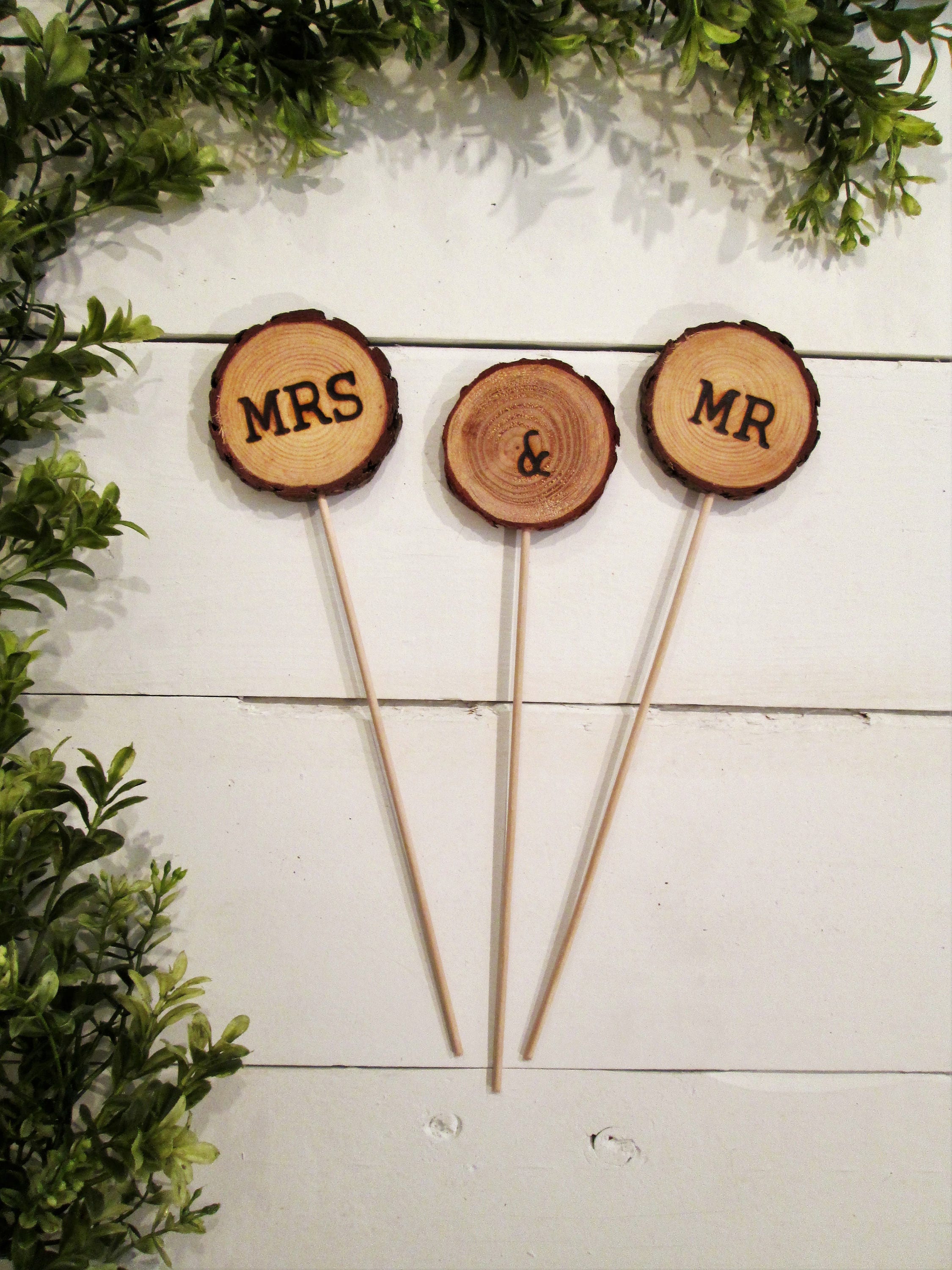 Rustic Mr and Mrs Wood Wedding Cake Topper Set Cupcake - Etsy