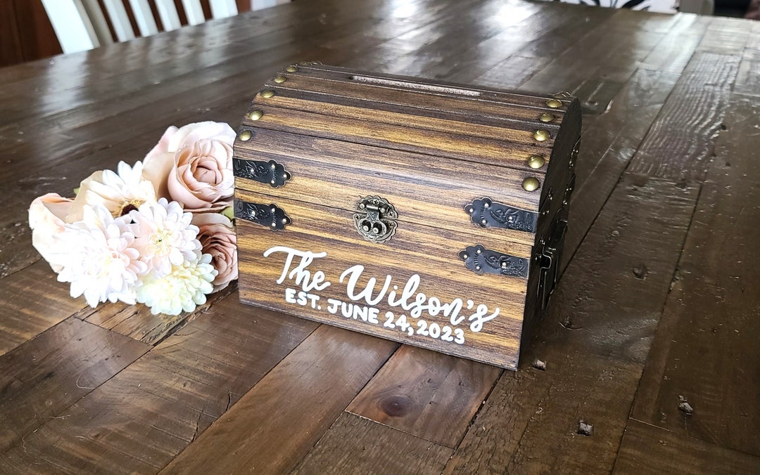 Wooden Honeymoon Fund Box With Slot and Lock, Personalized Money Box ...