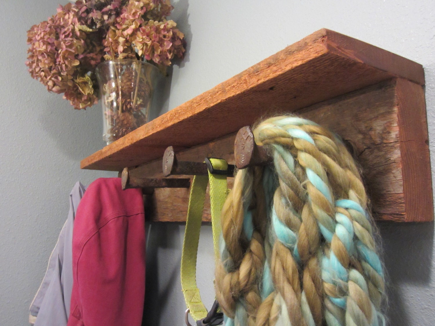 Barnwood Coat Rack, Barn Wood Shelf, Entryway Shelf, Rustic Home Decor ...