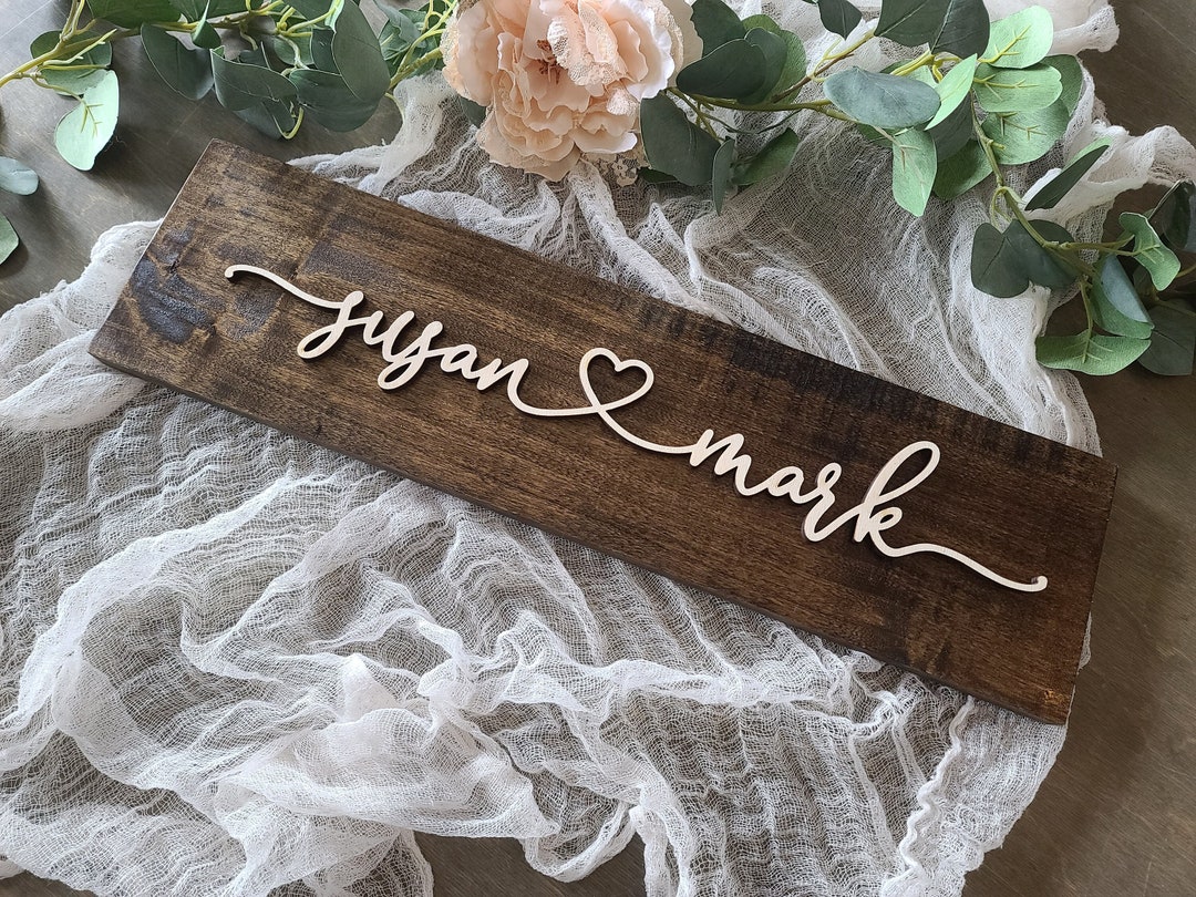 Connecting Heart Name Sign, Wooden Wall Decor Sign, Personalized Bridal ...