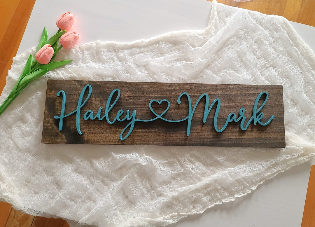 Connecting Heart Name Sign 3D Wooden First Names Heart Sign Bridal ...