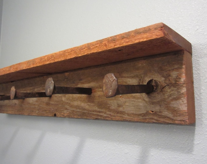 Rustic Wood Shelf With Hooks, Wood Shelf With Hooks, Entryway Shelf ...