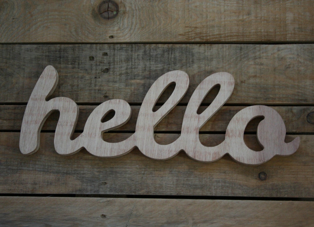 HELLO Wooden Sign Home Decor Word Handwritten Typography - Etsy