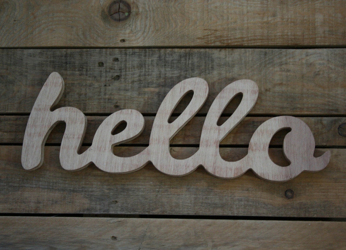 HELLO Wooden Sign Home Decor Word Handwritten Typography - Etsy