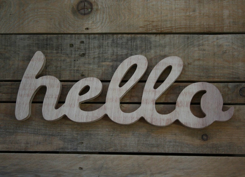 HELLO Wooden Sign Home Decor Word Handwritten Typography - Etsy